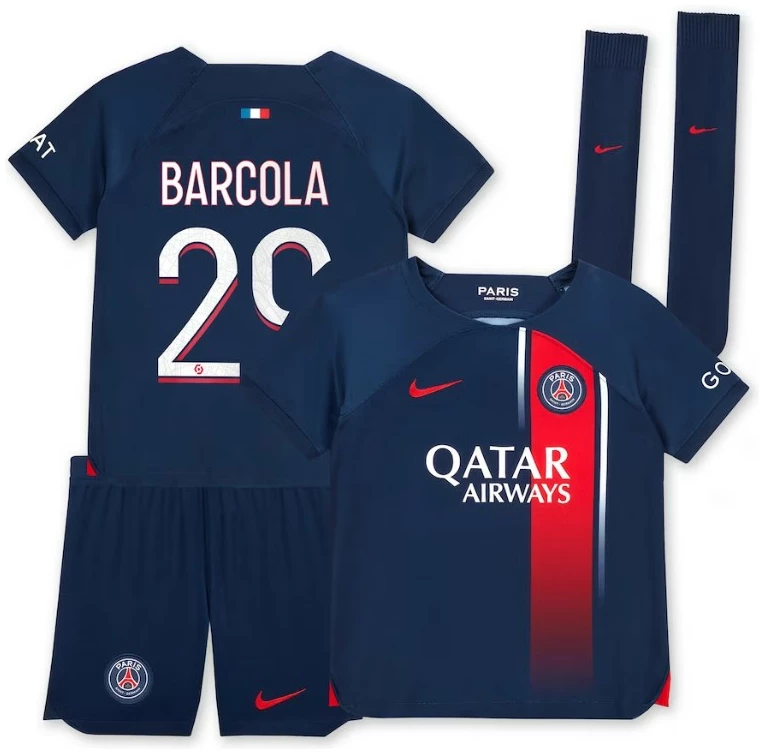 Barcola PSG 23/24 Home Kids Kit - SoccerArmor