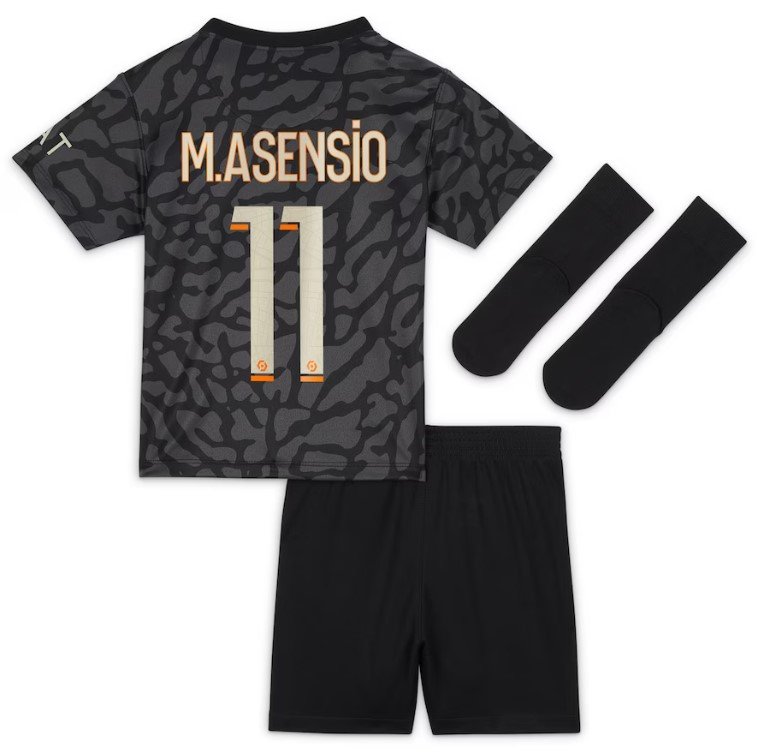 M.Asensio PSG 23/24 Third Kids Kit - SoccerArmor