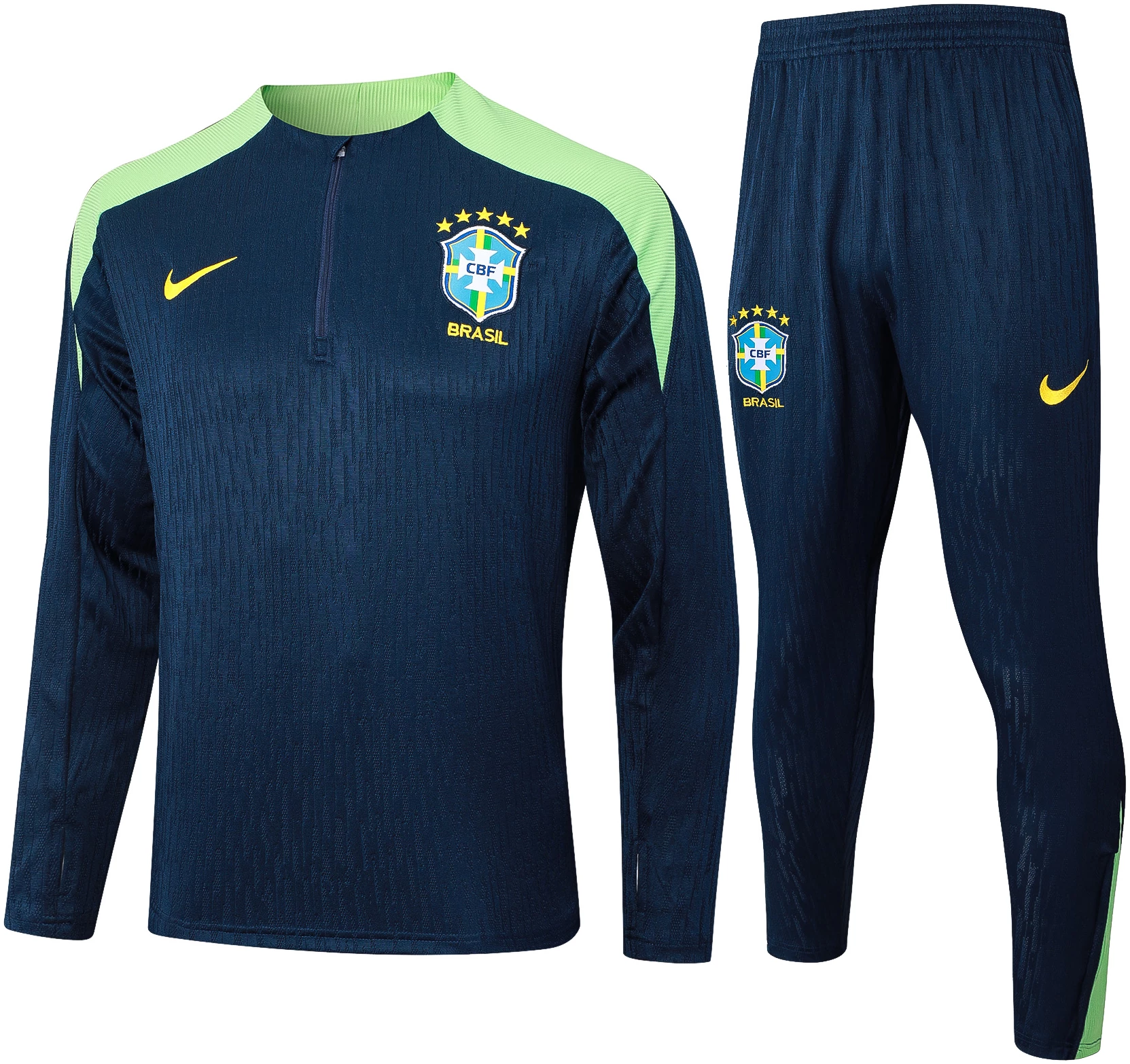 Brazil 24/25 Half-Zip Tracksuit (Navy/Green) - SoccerArmor
