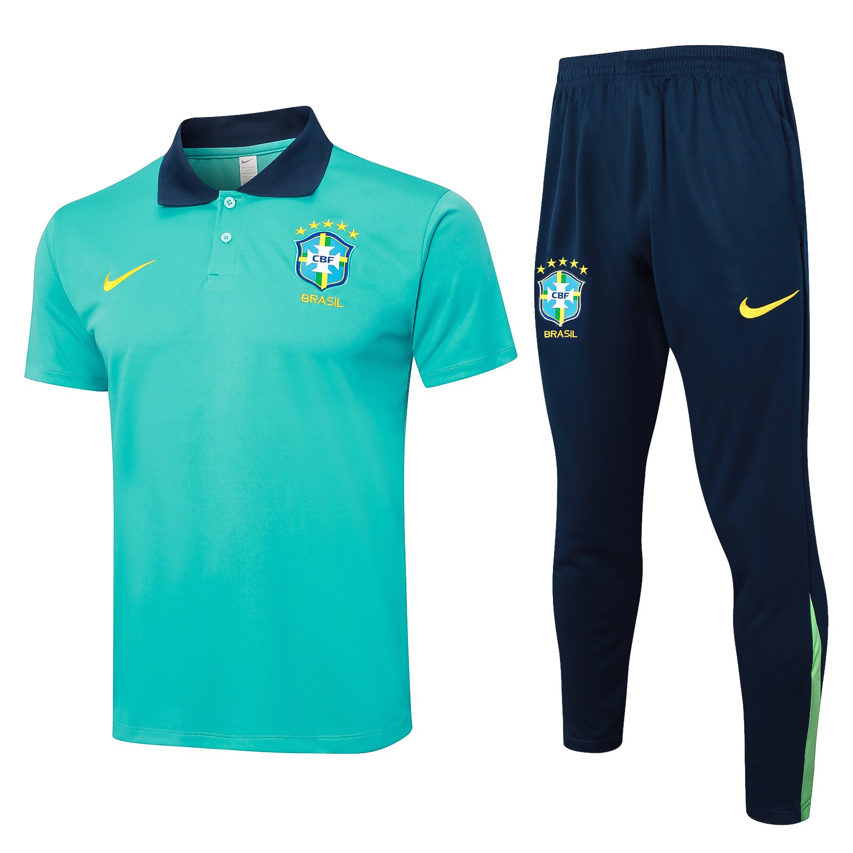 Brazil 24/25 Polo Training Tracksuit (Teal/Navy) - SoccerArmor