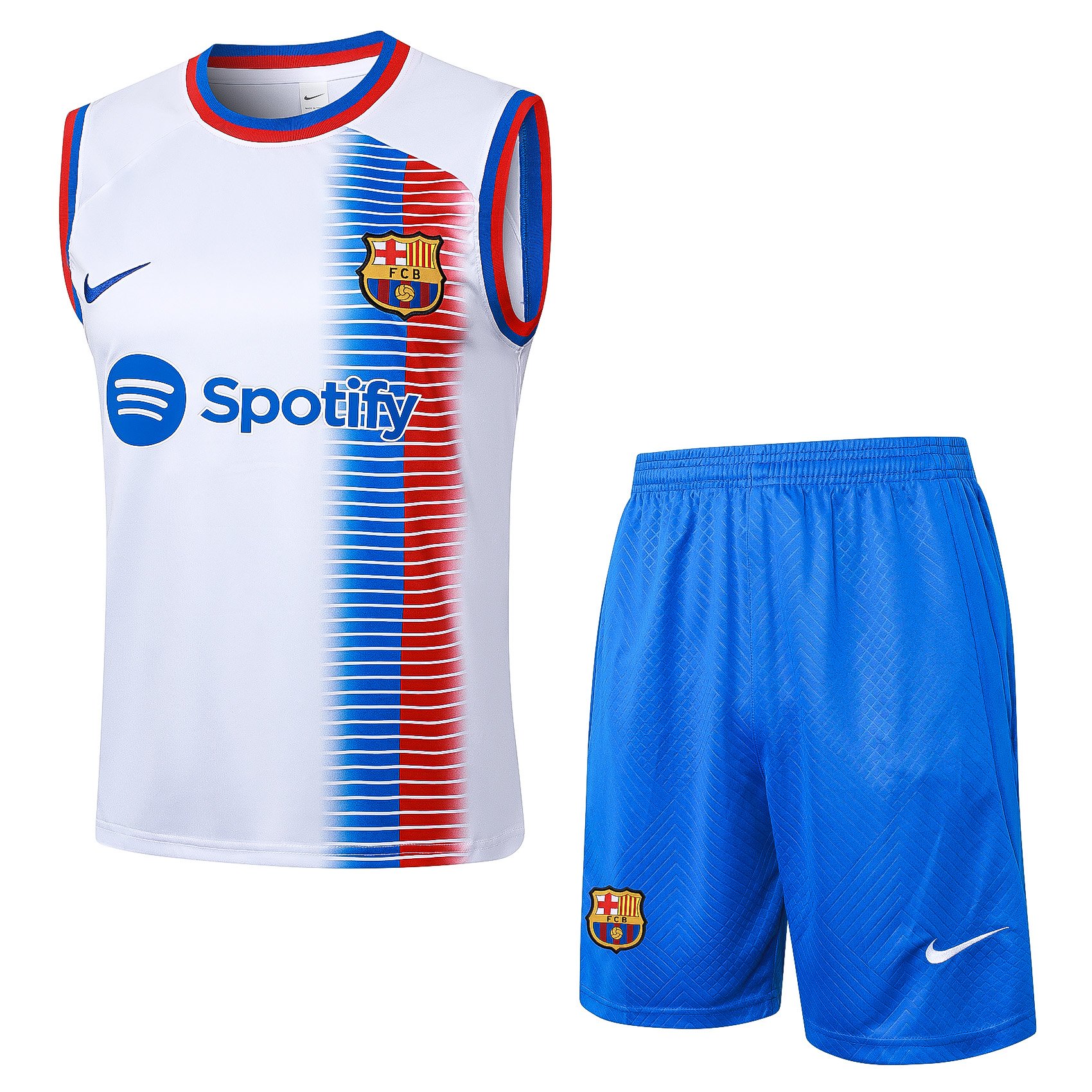 Barcelona 24/25 Sleeveless Training Set – White/Blue/Red - SoccerArmor