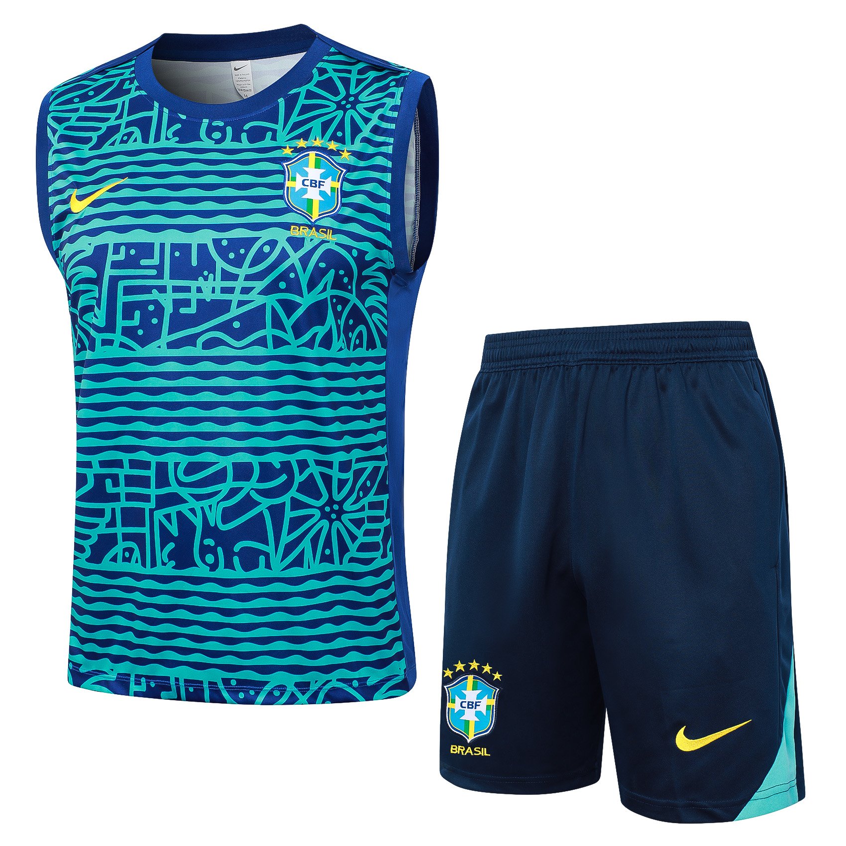 Brazil 24/25 Sleeveless Training Set – Blue/Green - SoccerArmor