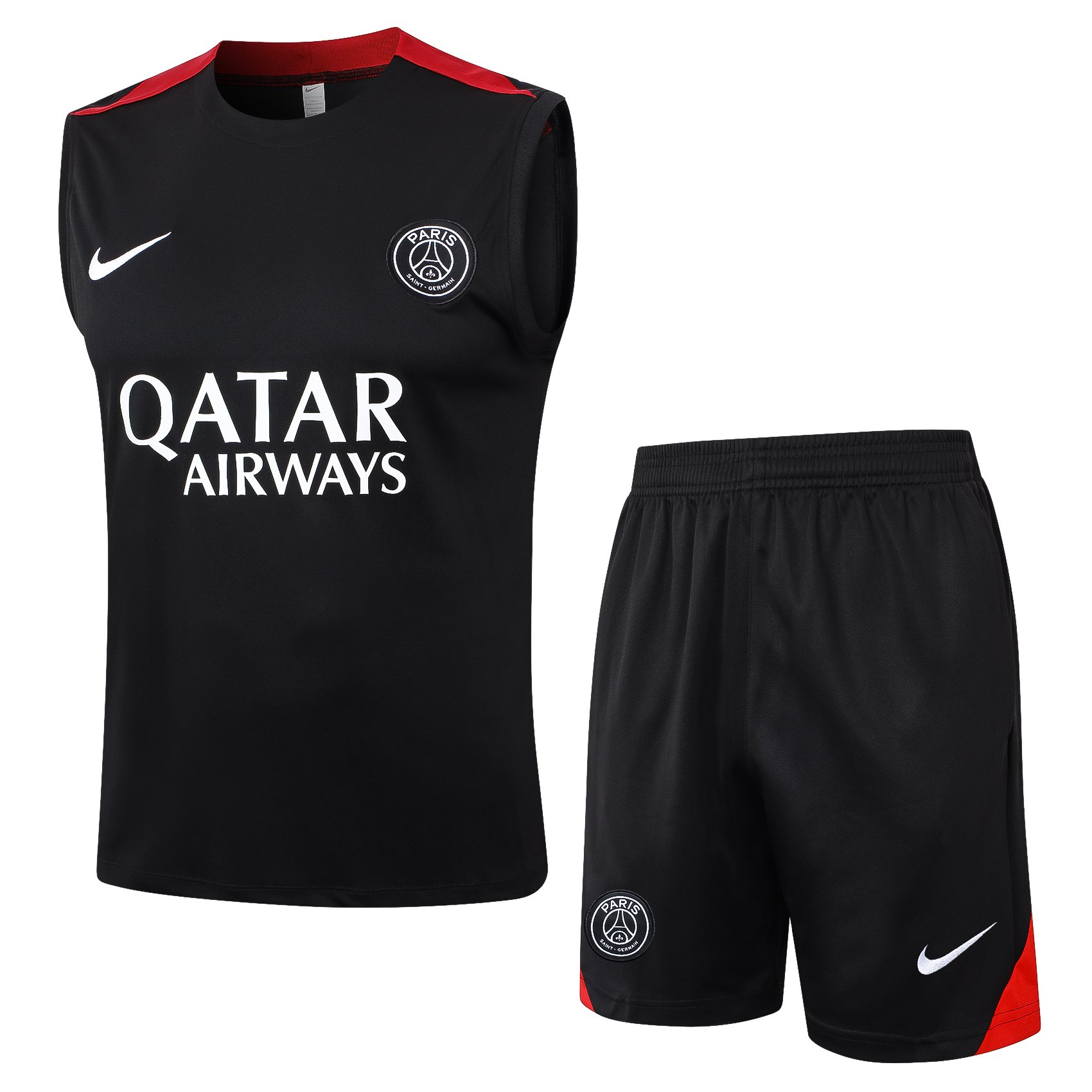 PSG 24/25 Sleeveless Training Set – Black/Red - SoccerArmor