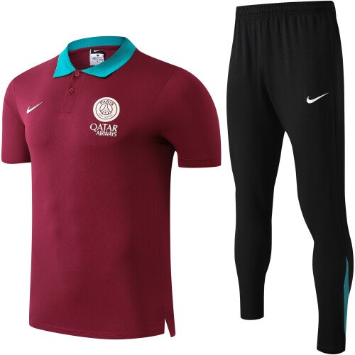 PSG 25/26 Training Polo Set (Burgundy/Aqua) - SoccerArmor
