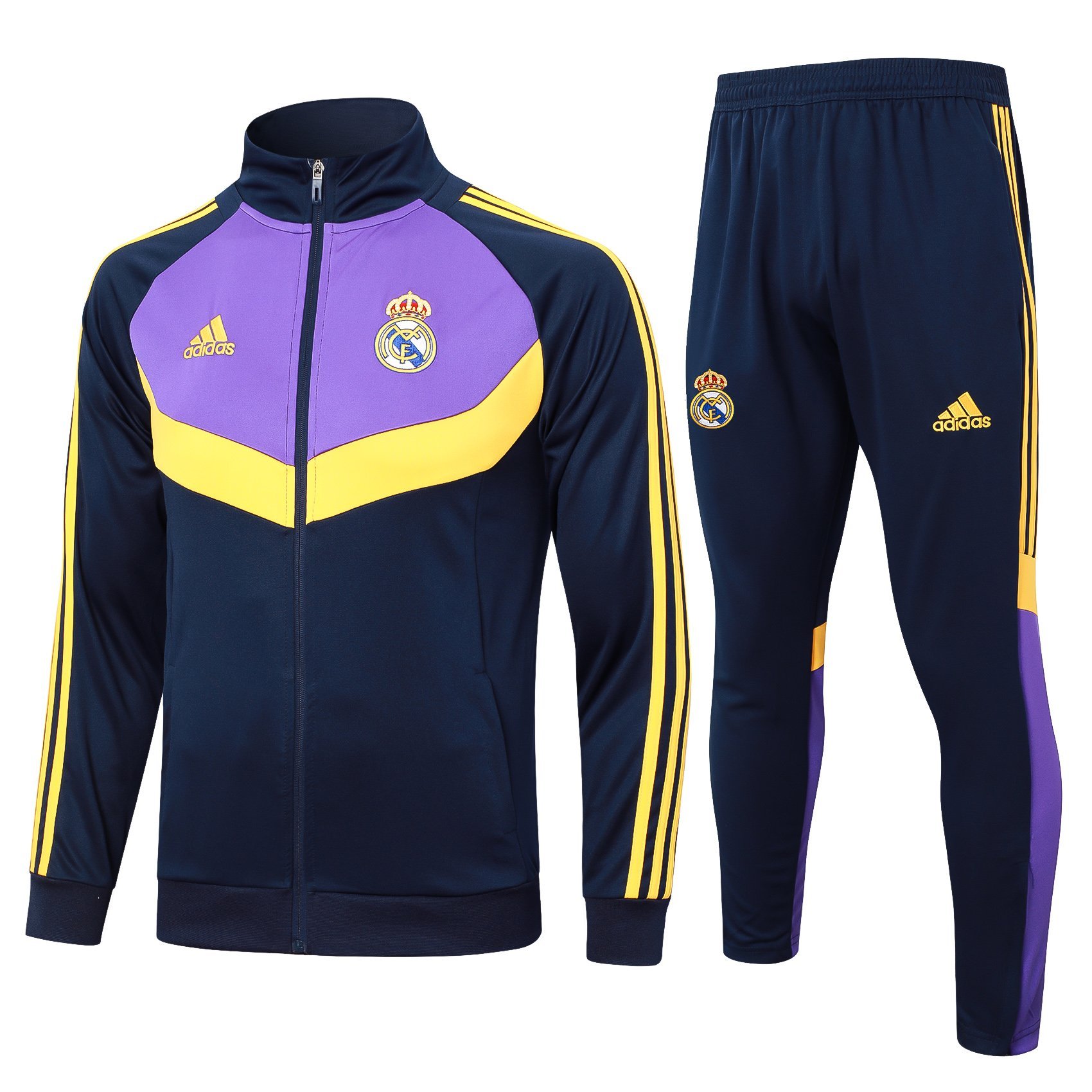 Real Madrid 24/25 Tracksuit (Navy Blue/Purple/Yellow) - SoccerArmor