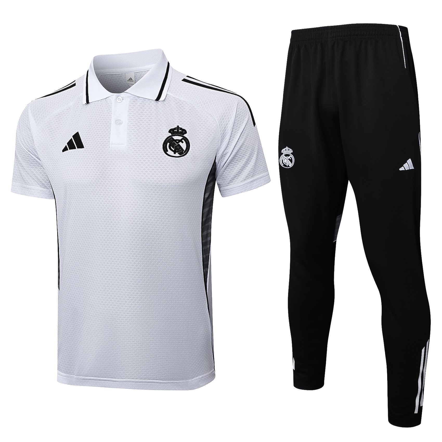 Real Madrid 24/25 Training Polo Set (White/Black) - SoccerArmor