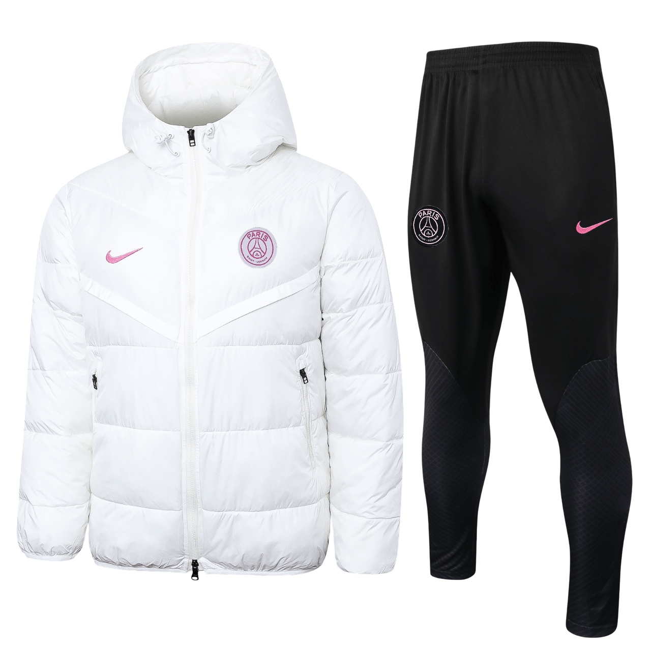PSG Winter Puffer Jacket & Pants Set - White/Black - SoccerArmor
